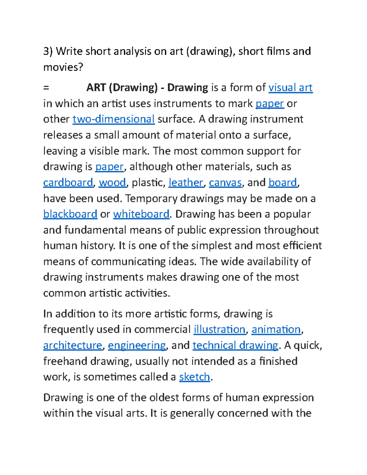 Question 3 - my work - Write short analysis on art (drawing), short ...