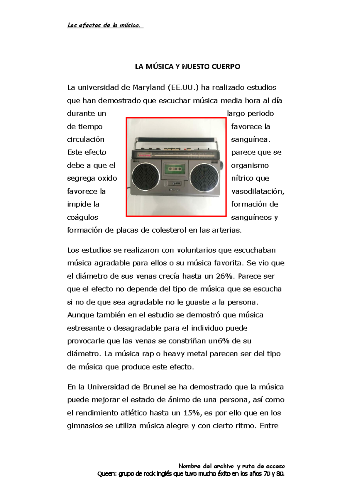 Ejercicio 25 - mmm - Los efectos de la música. La universidad de ...