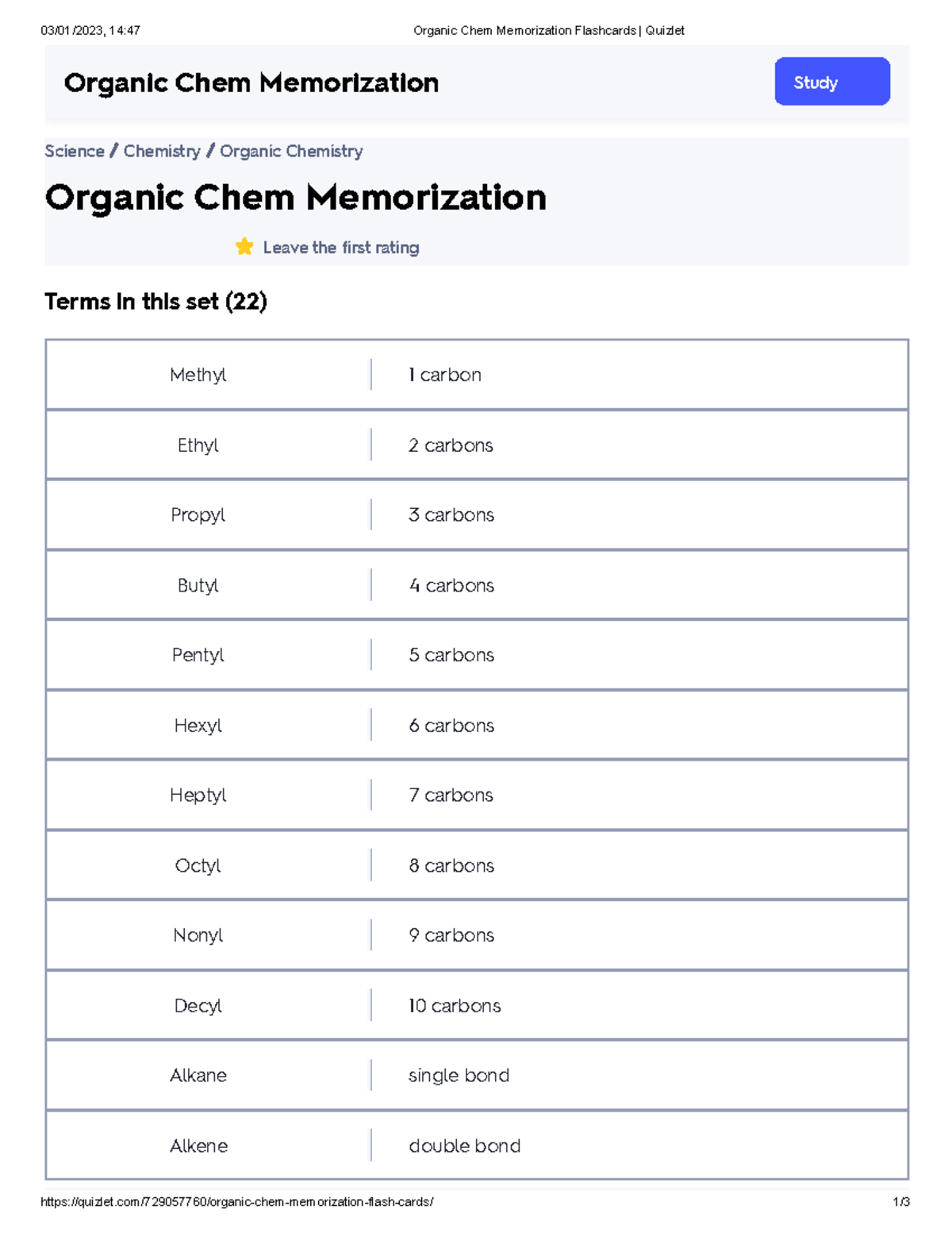 Organic Chem Memorization Flashcards Quizlet - Studocu
