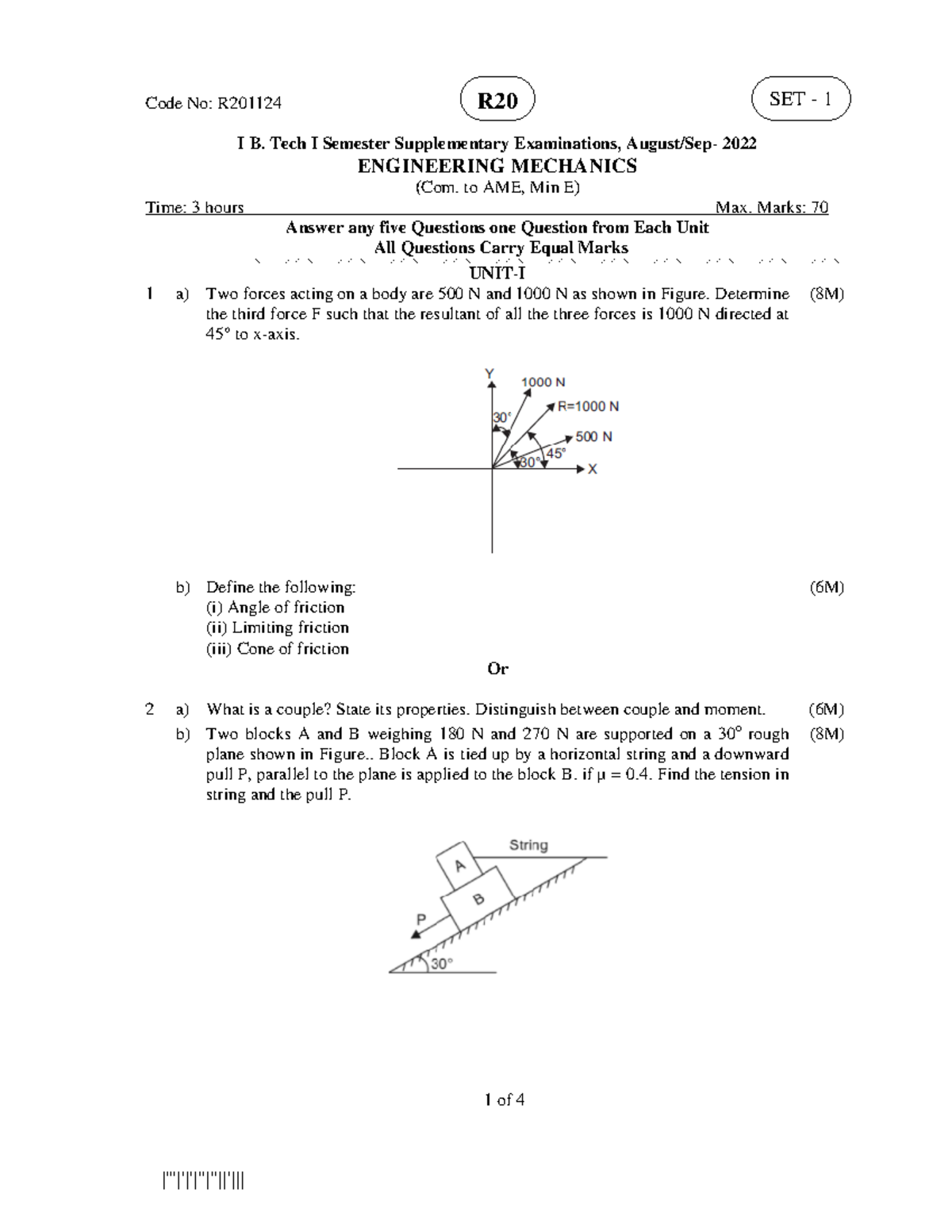 Engineering Mechanics AUG SEPT 2022 - Code No: R I B. Tech I Semester ...