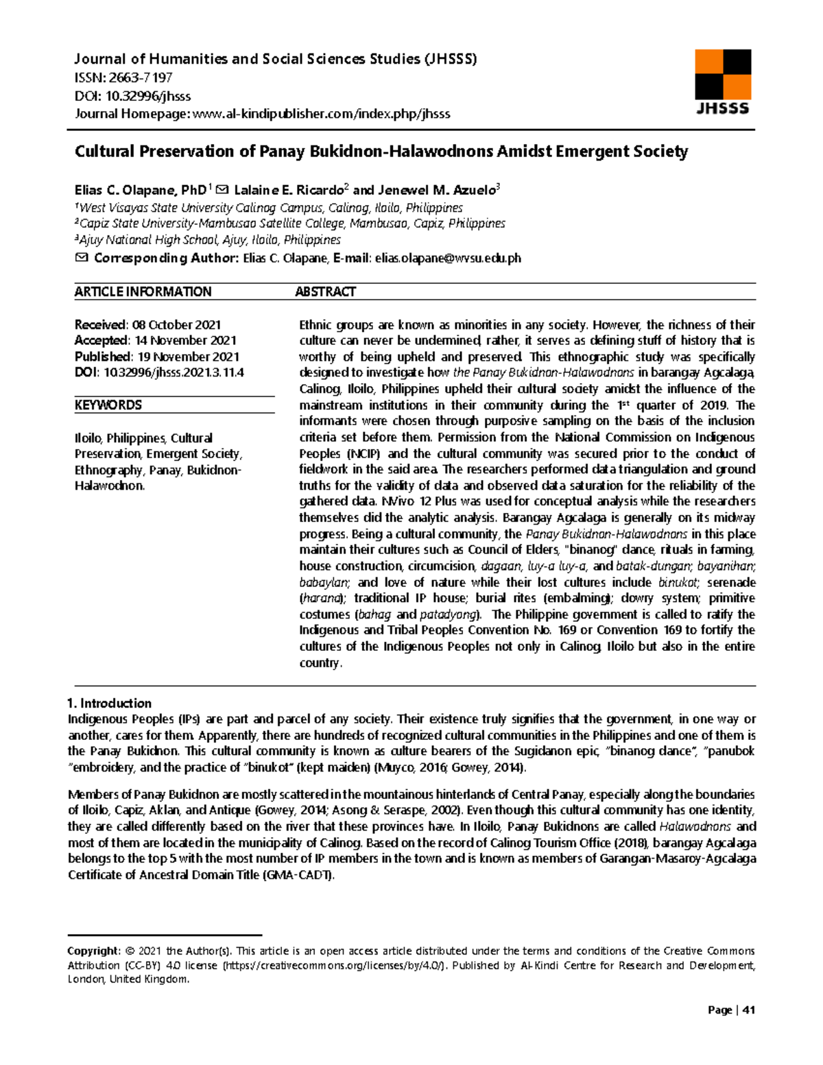 Sulod Tribe - Journal of Humanities and Social Sciences Studies (JHSSS ...