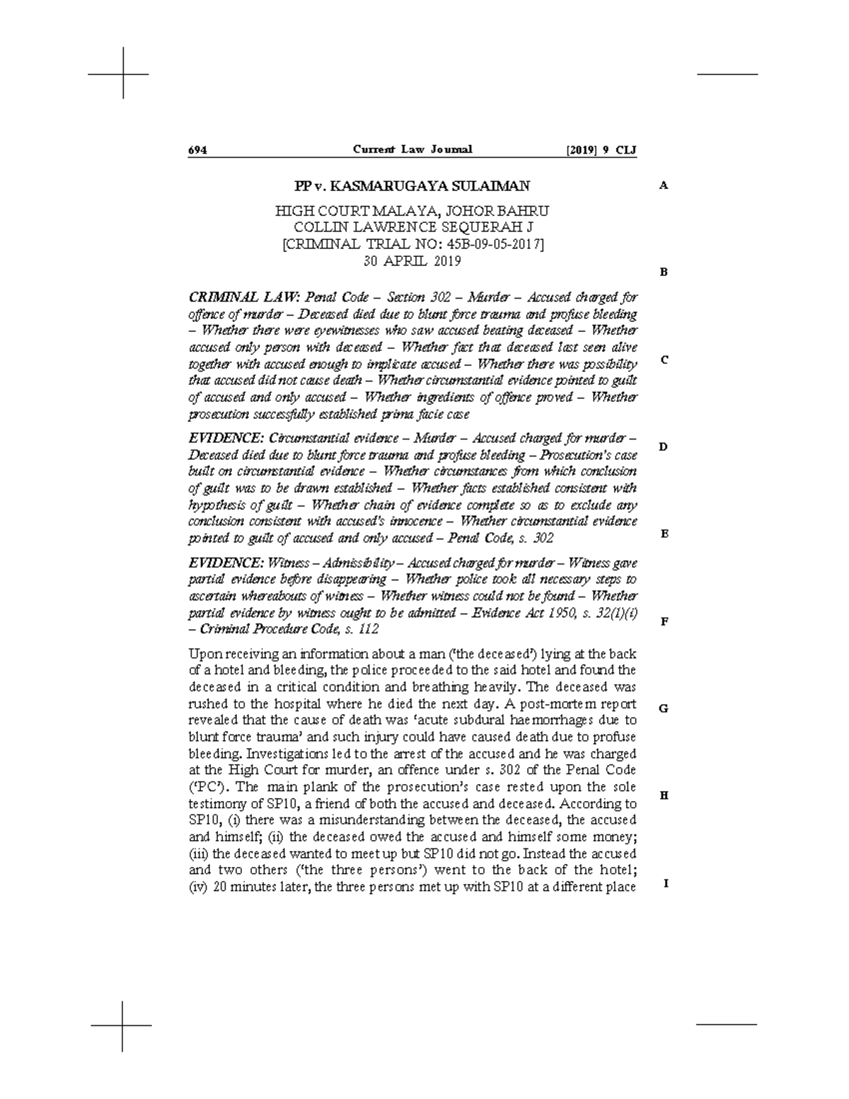 Kasmurugaya S32 W5 Kes Tutorial 694 [2019] 9 Clj A B C D E F G H I Current Law Journal Pp V