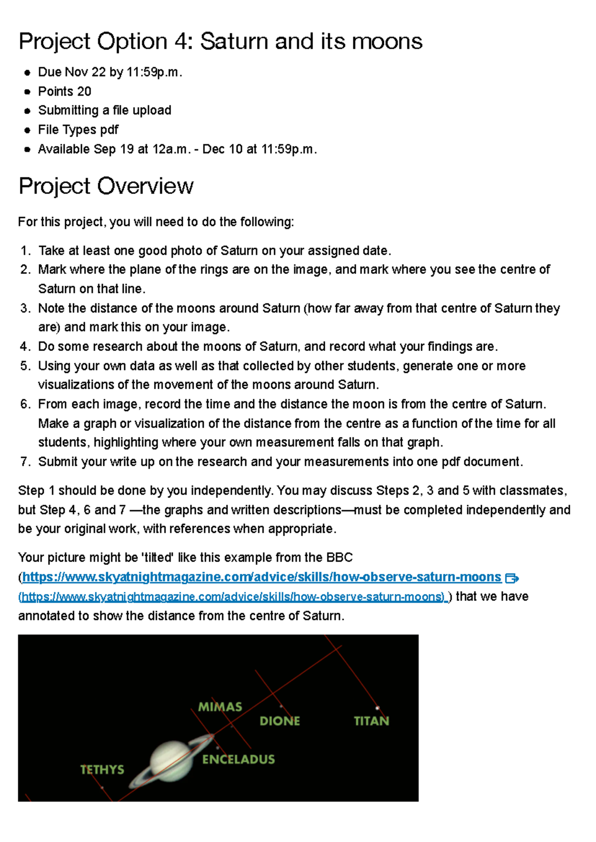 Photograph Saturn Project - Project Option 4: Saturn and its moons Due ...