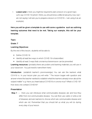 Sample Multigrade Lesson PLAN 1e Fundi - BTE2601 - Unisa - Studocu