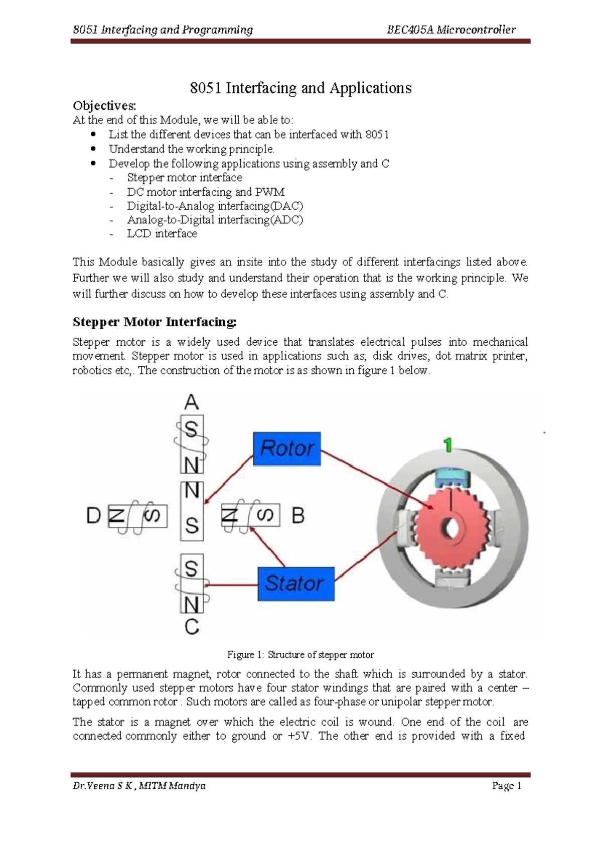 Module-5 8051 Interfacing and Programming - Objectives: 8051 ...
