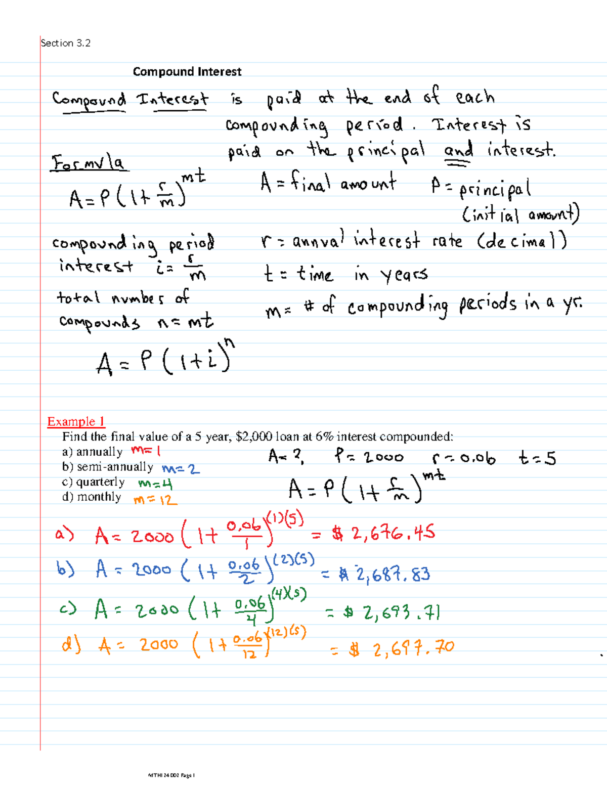 Section 3.2 compound interest - Compound Interest Find the final value ...