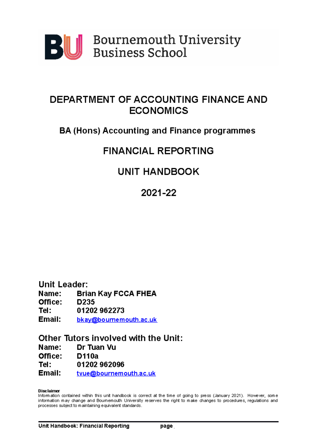Financial Reporting L5 - unit handbook 2021-22 Brightspace - DEPARTMENT ...