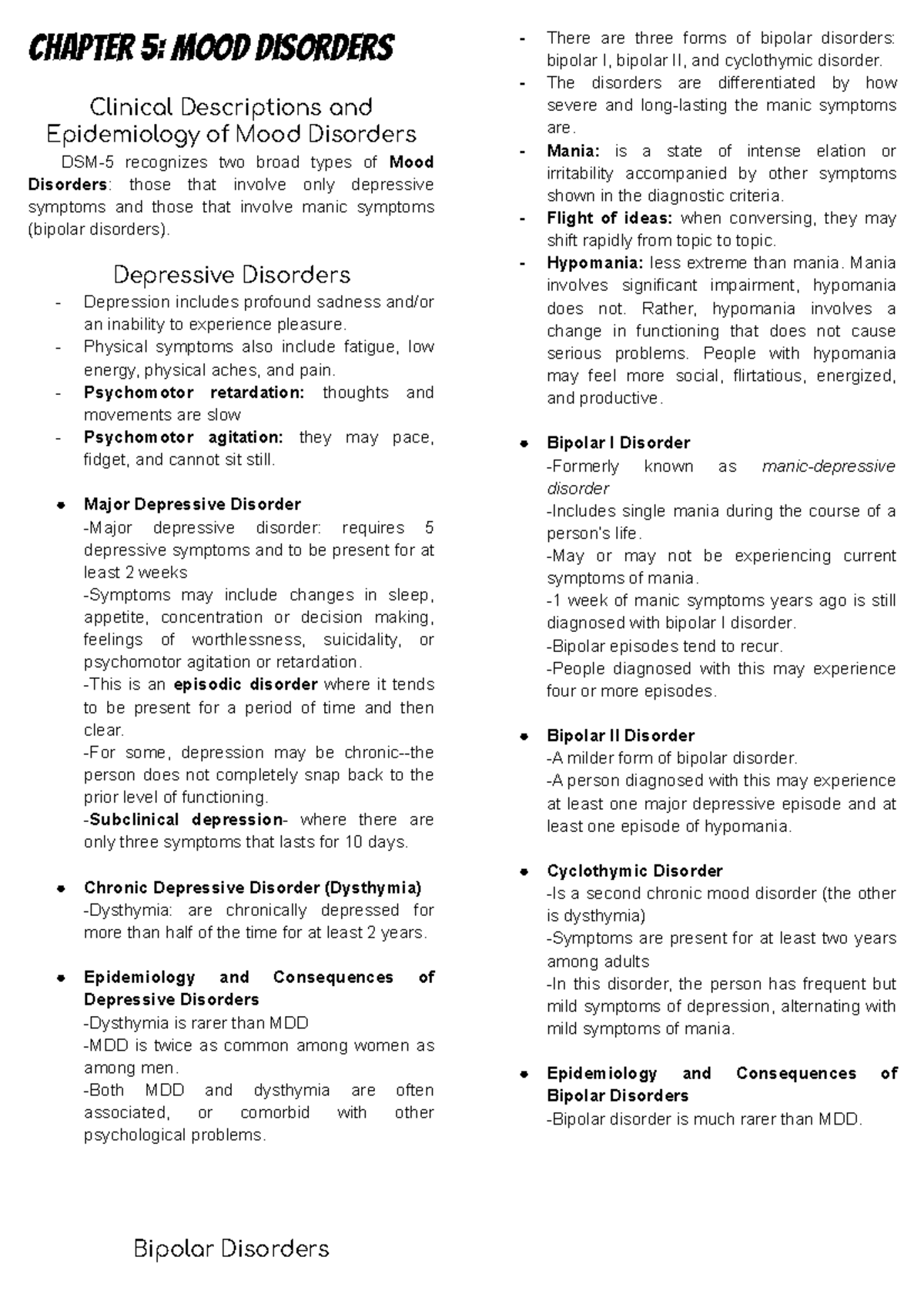Chapter 5 Mood Disorders - Chapter 5: Mood Disorders Clinical ...