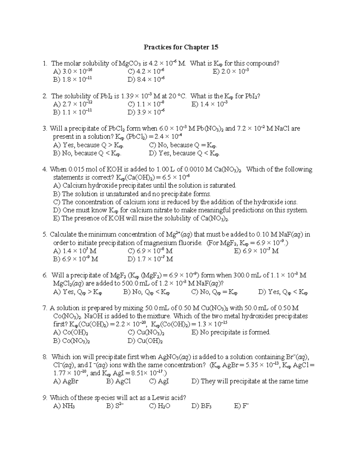 Chapter 15 Worked Practice Questions - Practices for Chapter 15 The ...
