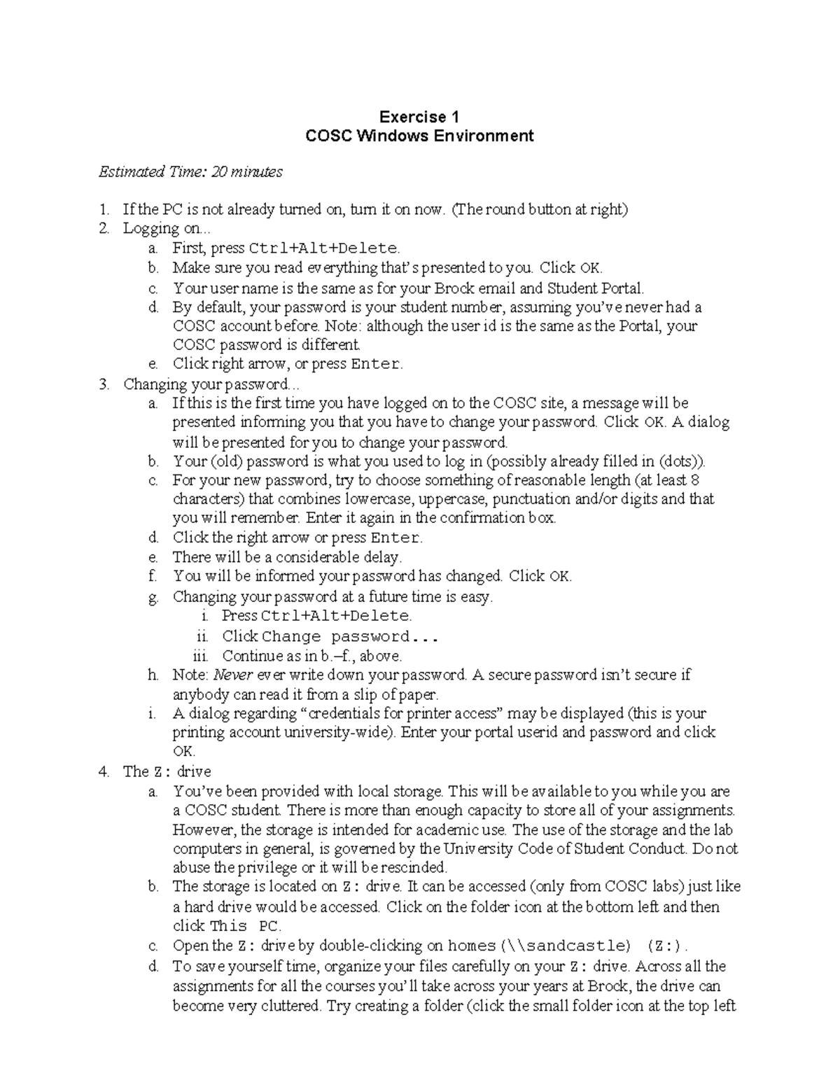 Lab 1 Students - lab 1 - Exercise 1 COSC Windows Environment Estimated ...