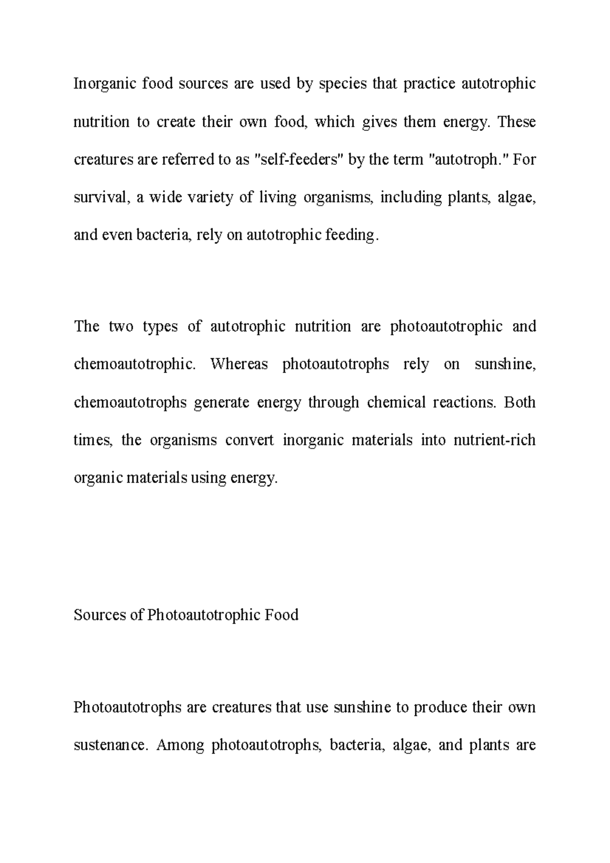 The two types of autotrophic nutrition - Inorganic food sources are ...