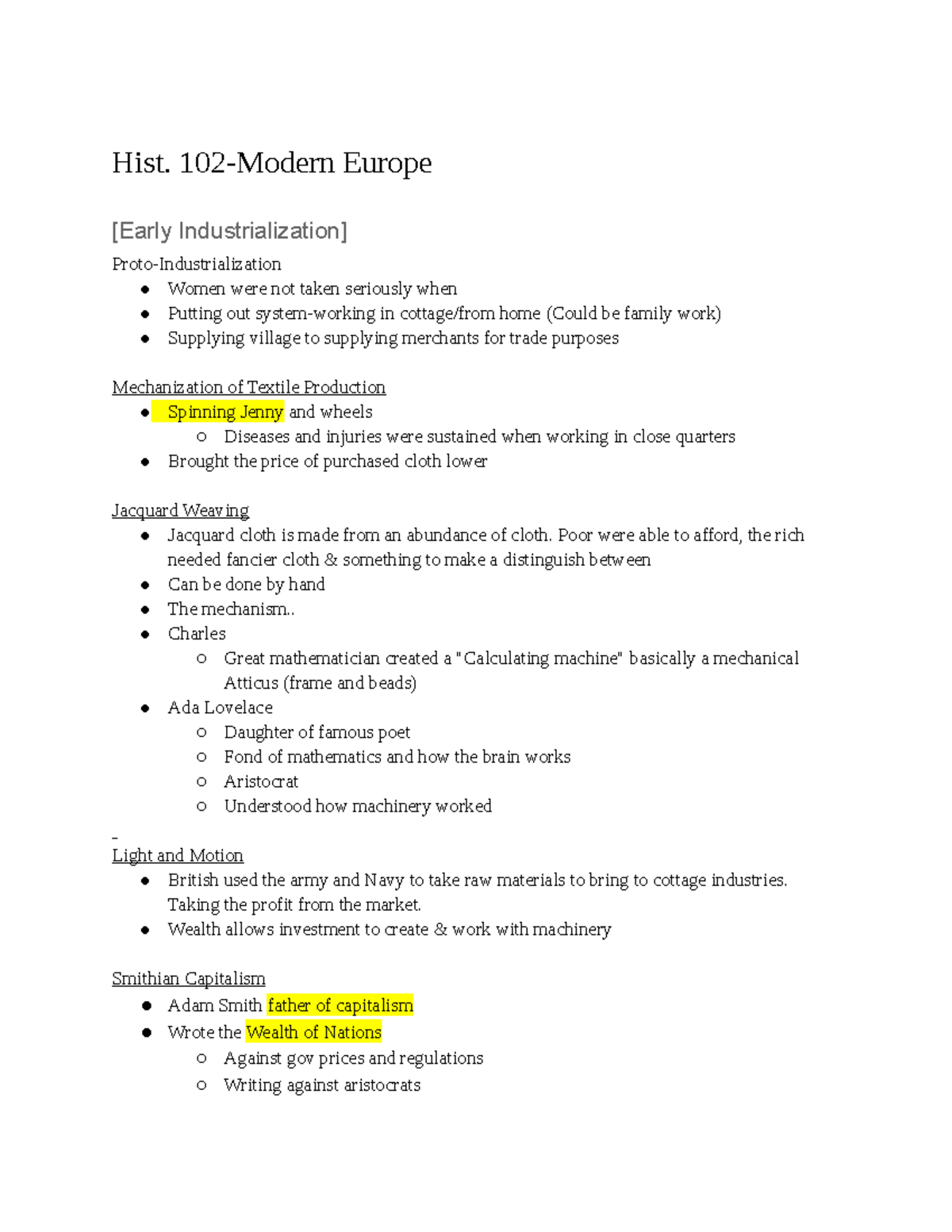 2020-Hist102-Early Industrialization lecture notes week3 - Hist. 102 ...