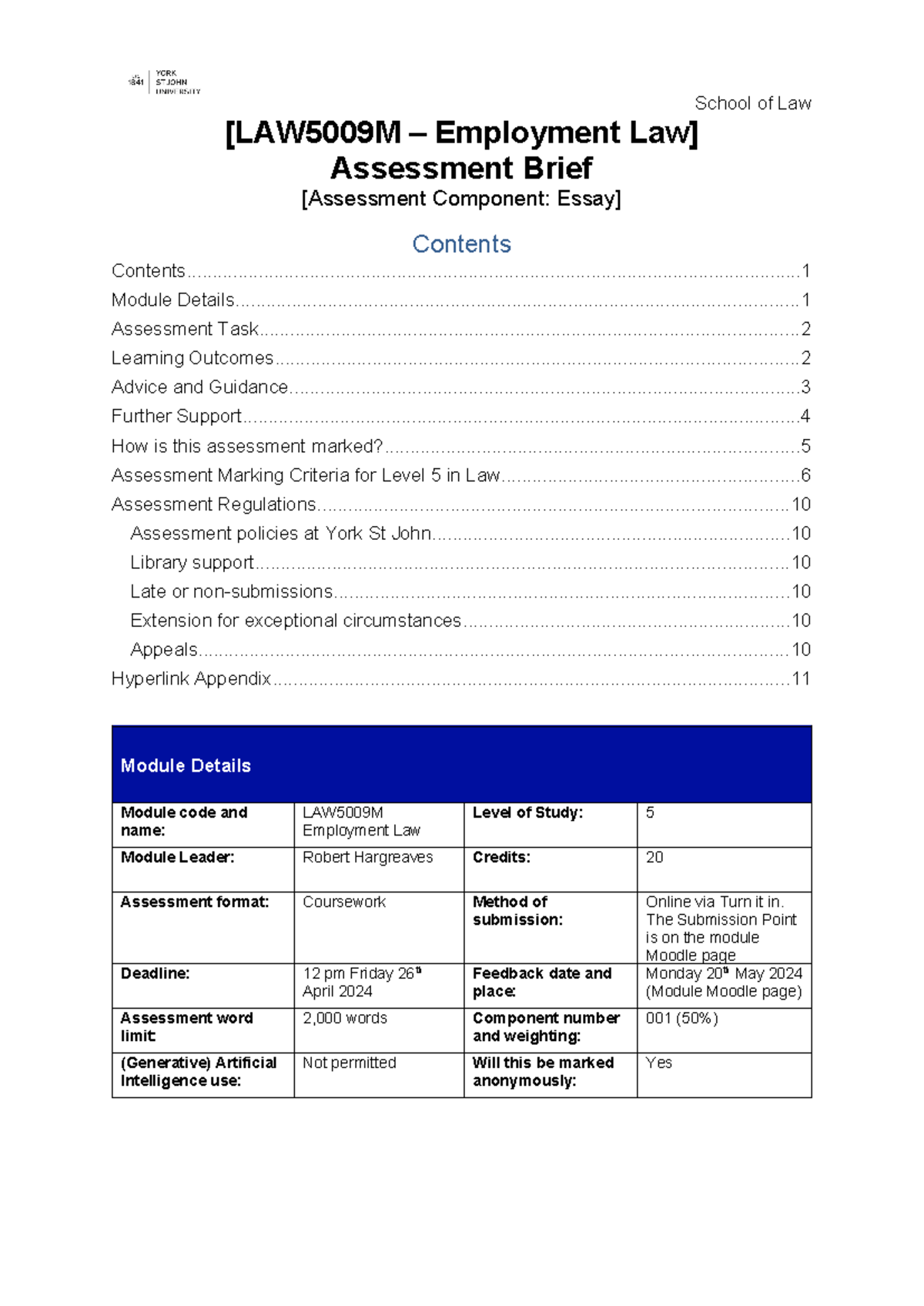 LAW5009M Employment Law (Coursework One 2023-24) - [LAW5009M ...