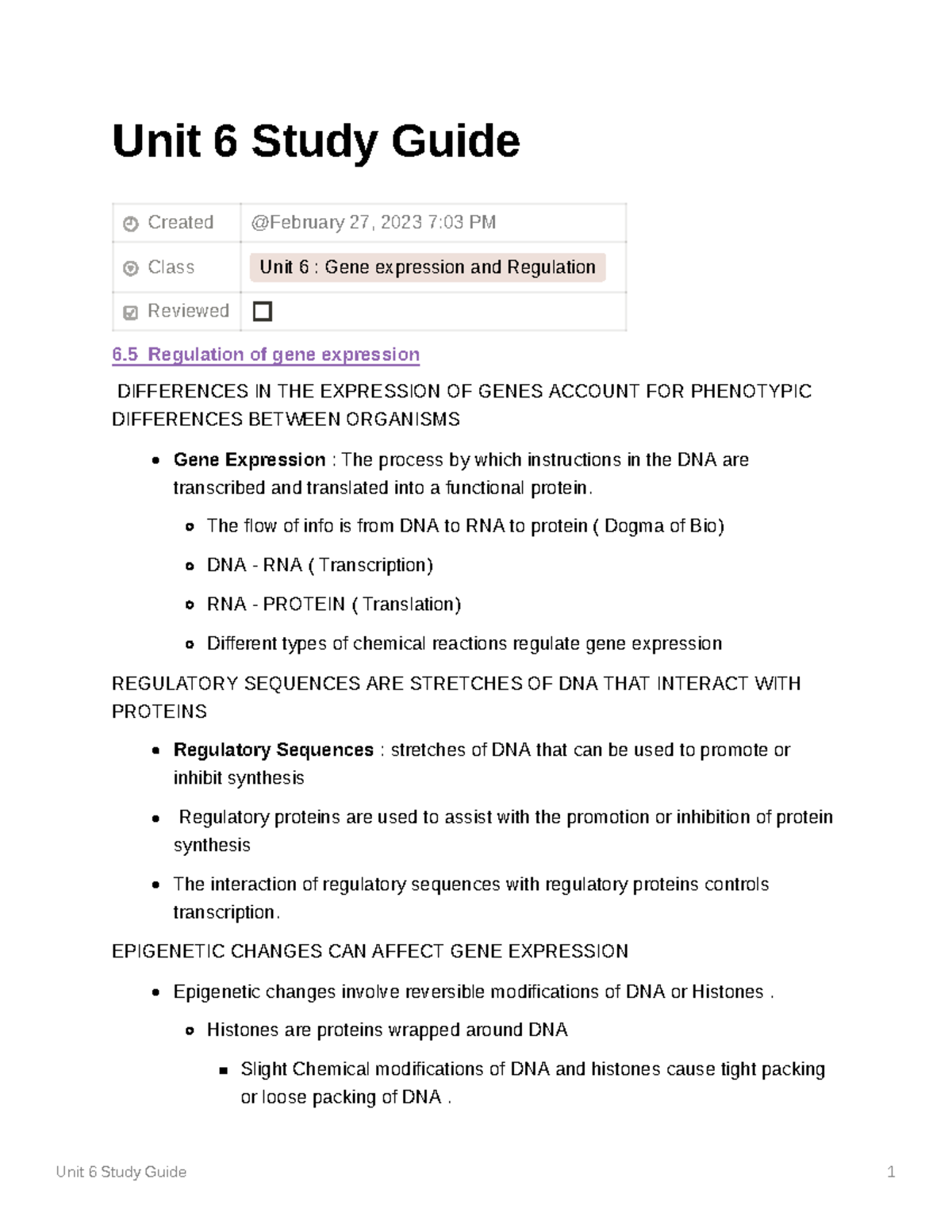 Unit 6 bio - Unit 6 biology review - Unit 6 Study Guide Created Class ...