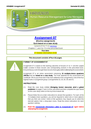 HRM2605 Assignment 2 - Module: HRM2605- Human Resource Management for ...