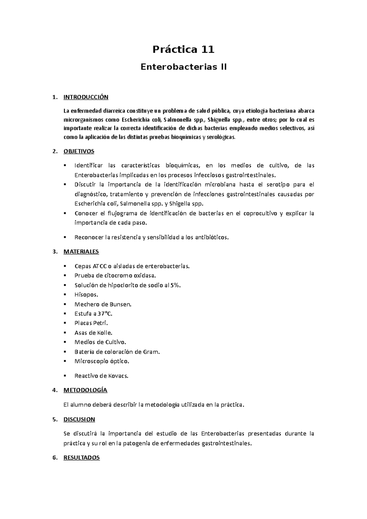 Práctica 11 F2 - Enterobacterias II - Práctica 11 Enterobacterias II 1. INTRODUCCIÓN La ...