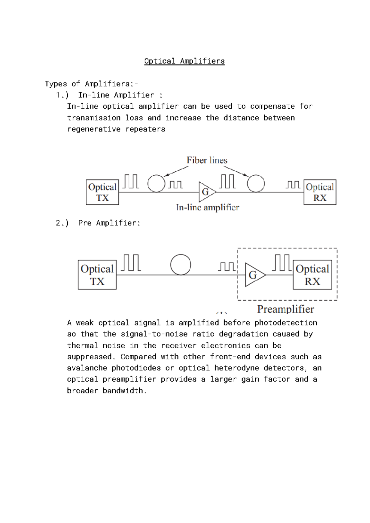 Optical Amplifiers - AI/ML - Optical Amplifiers Types of Amplifiers:- 1 ...