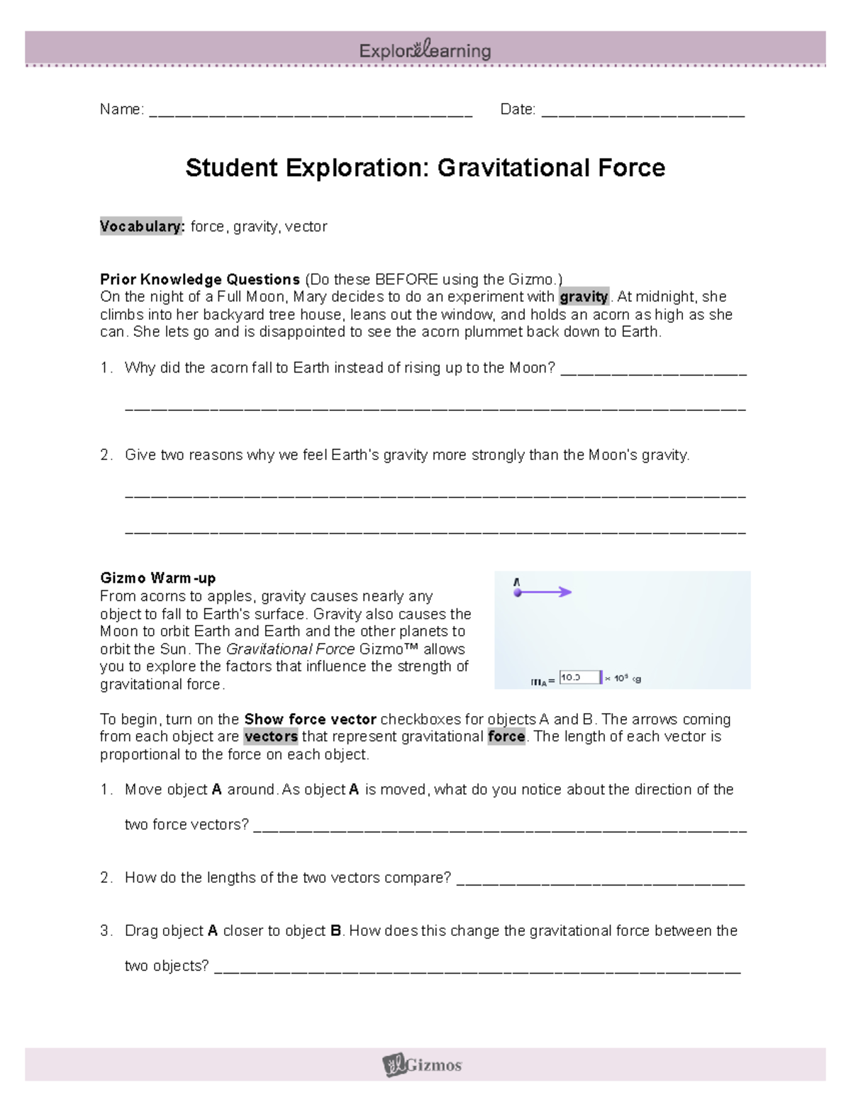 Gravitational Force SE Gizmo (Repaired) - Name ...
