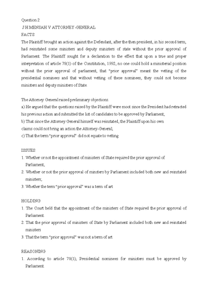 Doctrine OF Political Question - SUMMARY In some democracies ...