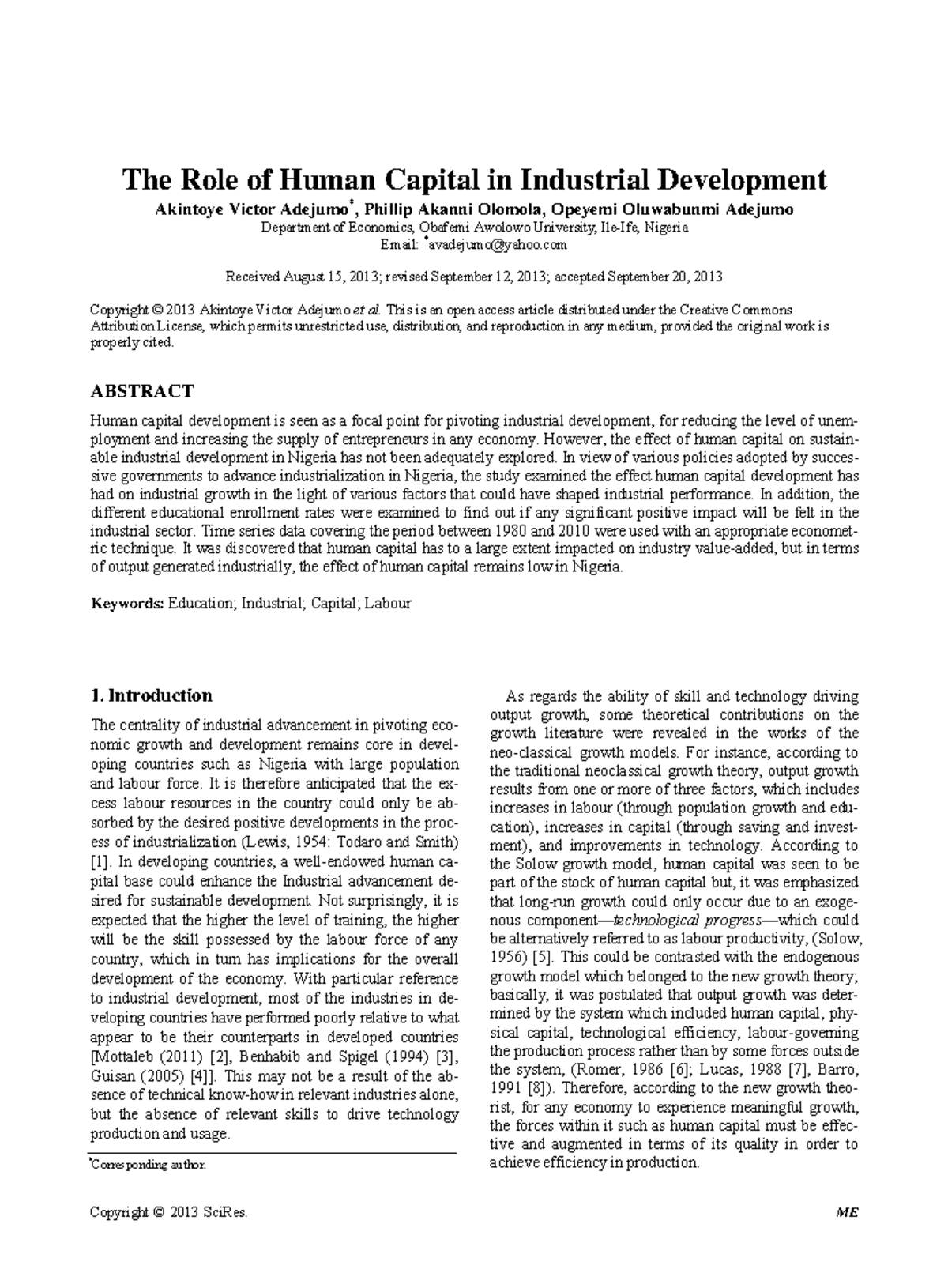The Role of Human Capital in Industrial Development - This is an open ...
