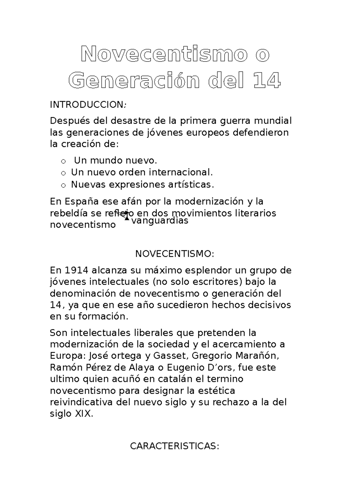 Novecentismo o Generacion del 14 - Novecentismo o Generación del 14 ...