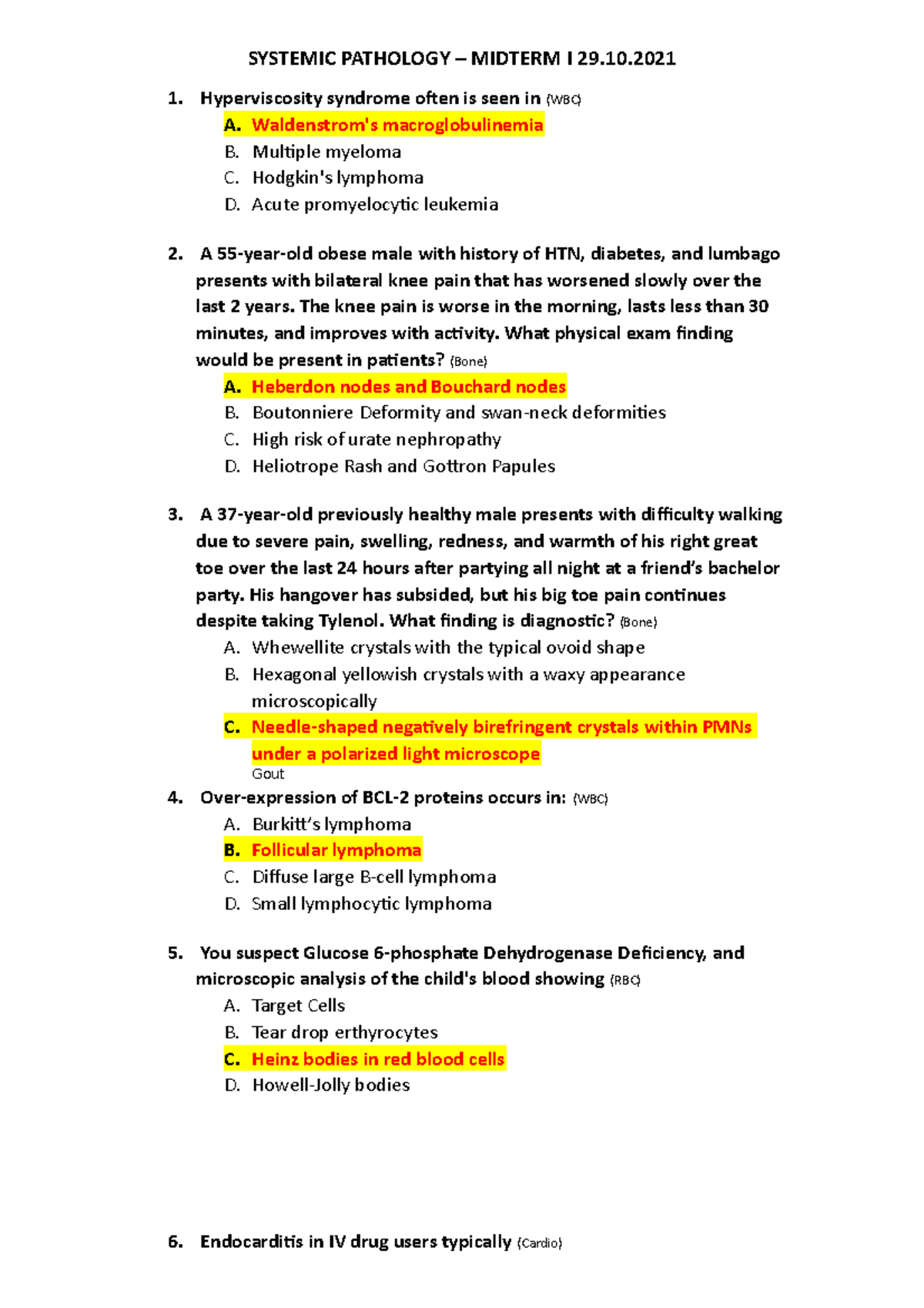 Systemic Pathology – Midterm I 29 - SYSTEMIC PATHOLOGY – MIDTERM I 29 ...