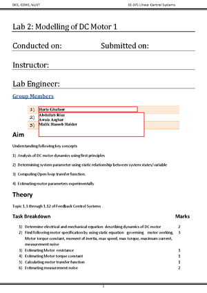 Lab 4 - Lab 4: Implementation of Block Diagram Reduction of a control system using MATLAB. - Studocu