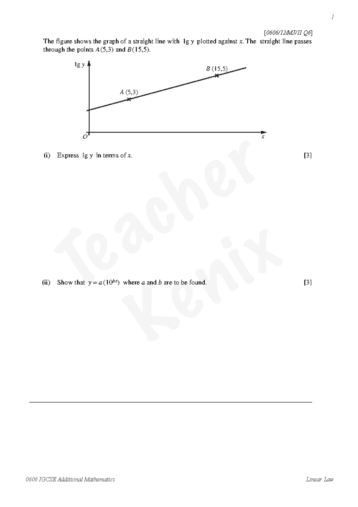 Tutorial 7.2 0606 Linear Law - The figure shows the graph of a straight ...