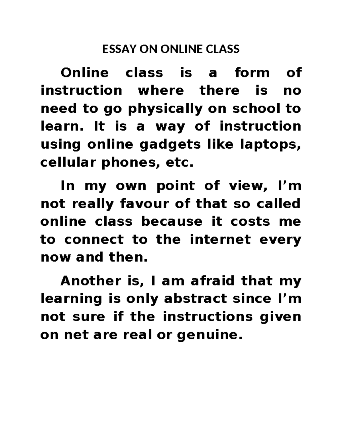 Essay ON Online Class - It's a note for beginning English learners in ...