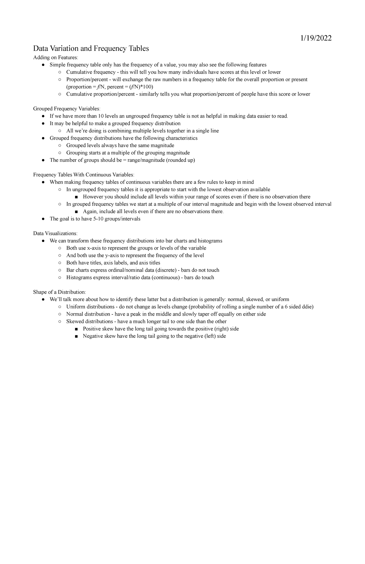 Lecture Notes Data Variation and Frequency Tables - 1/19/ Data ...