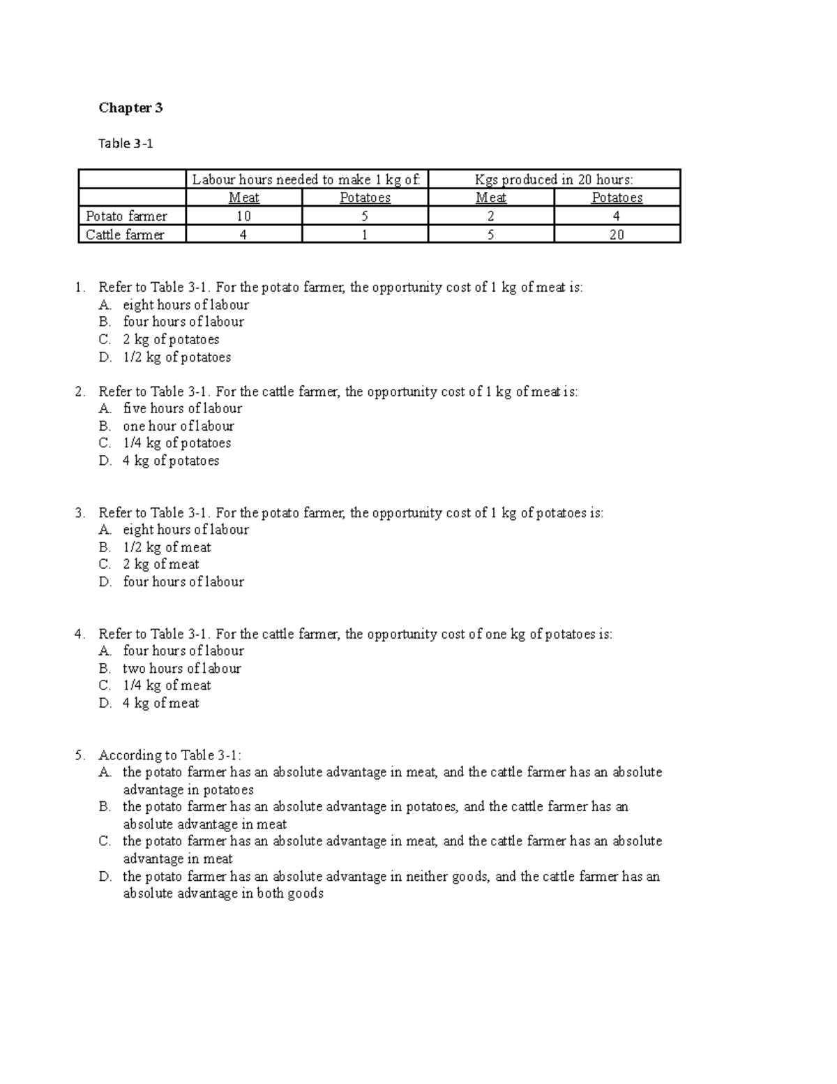 MCQs - Chapter 3 - hope this helps - Chapter 3 Table 3- Labour hours ...