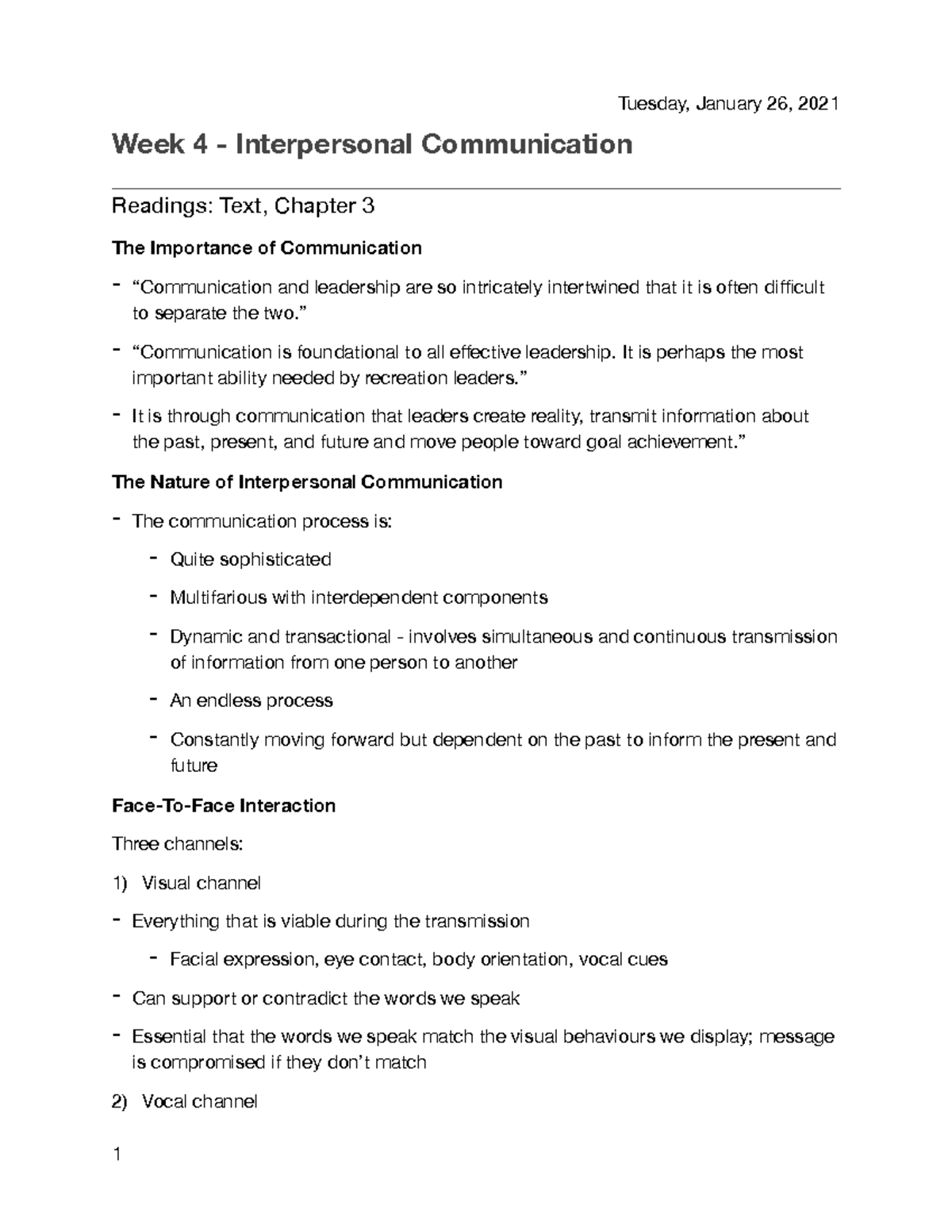 Week 4 - Interpersonal Communication - Week 4 - Interpersonal ...