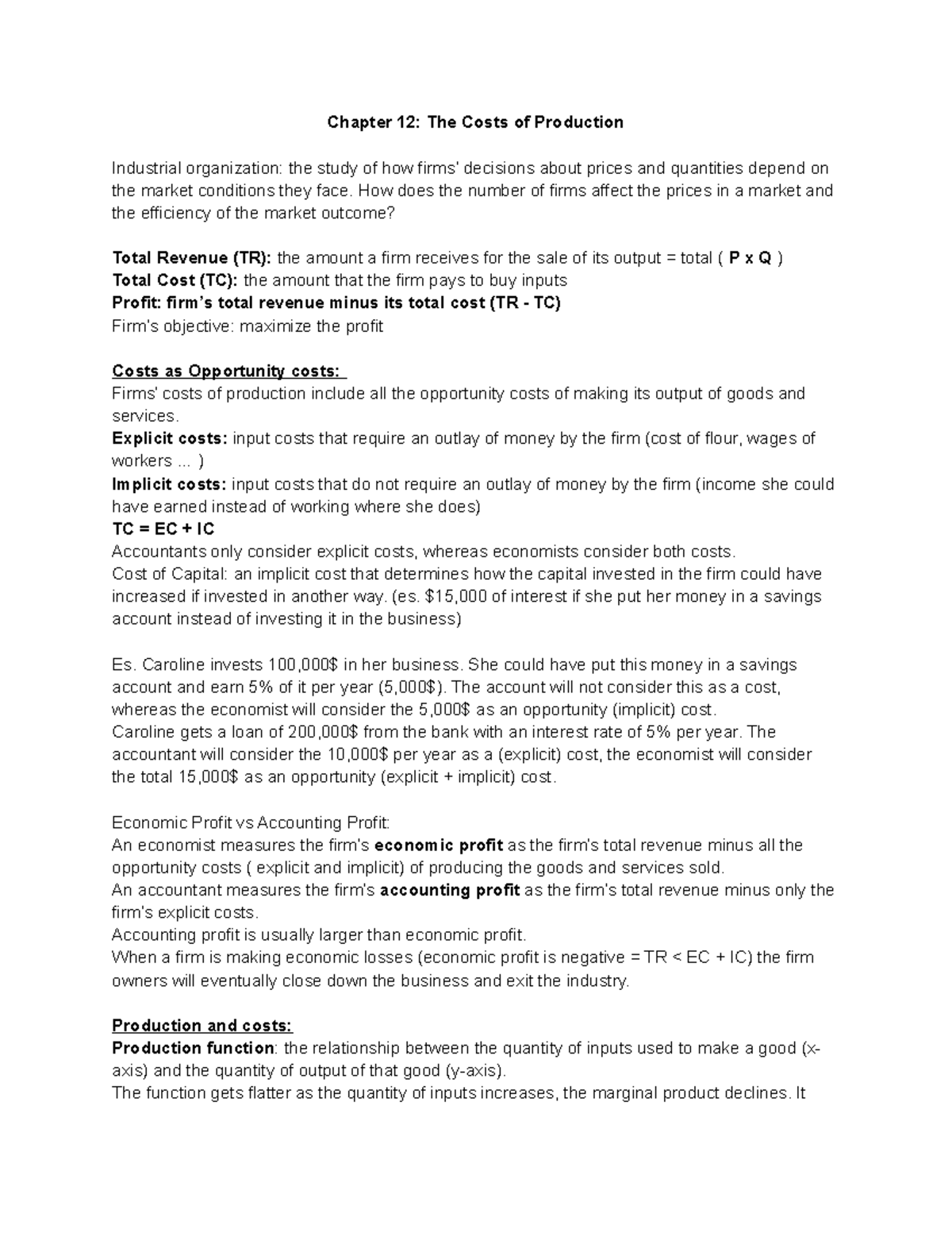 Chapter 12 The Costs of Production - Chapter 12: The Costs of ...