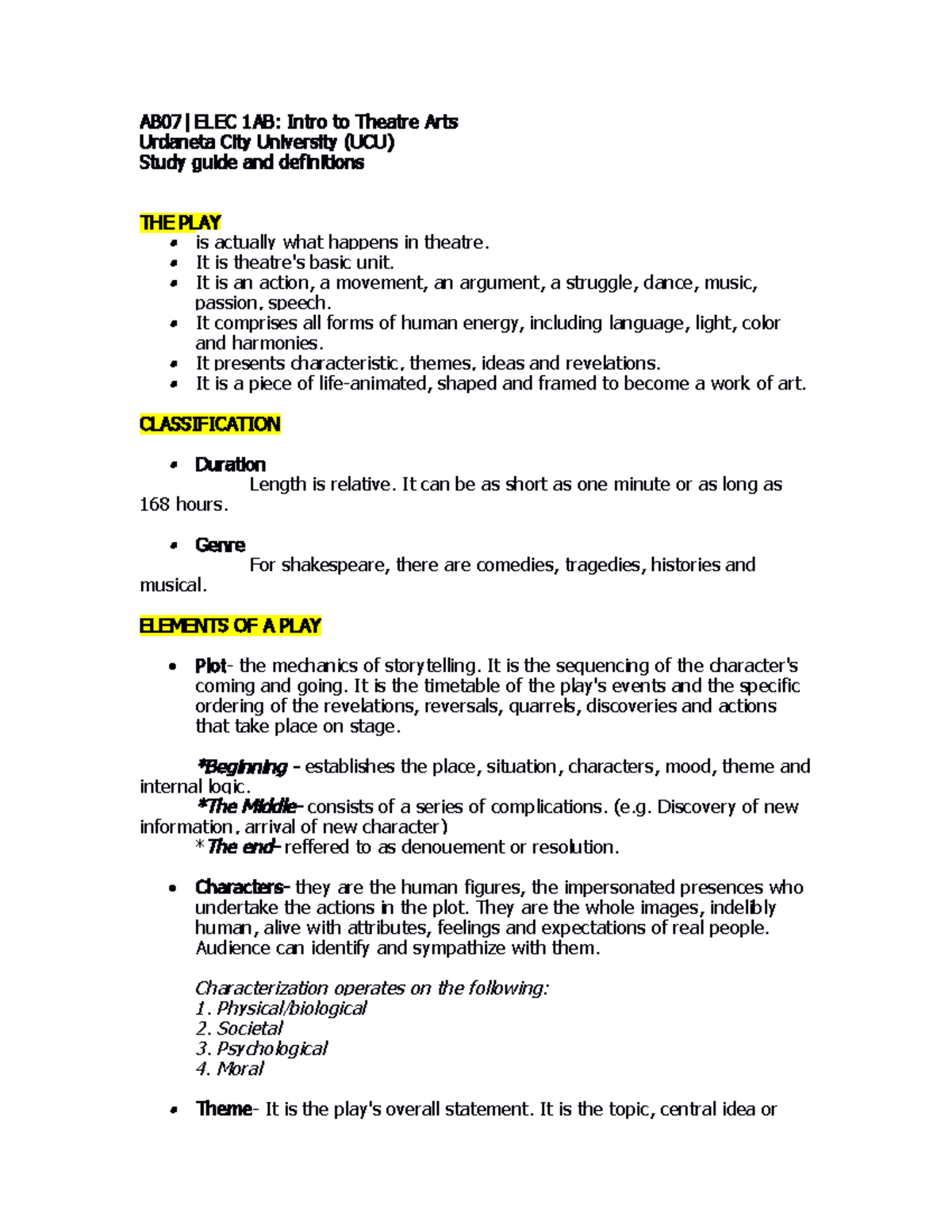 Intro TO Theatre ARTS - AB 07 | ELEC 1 AB: Intro to Theatre Arts ...