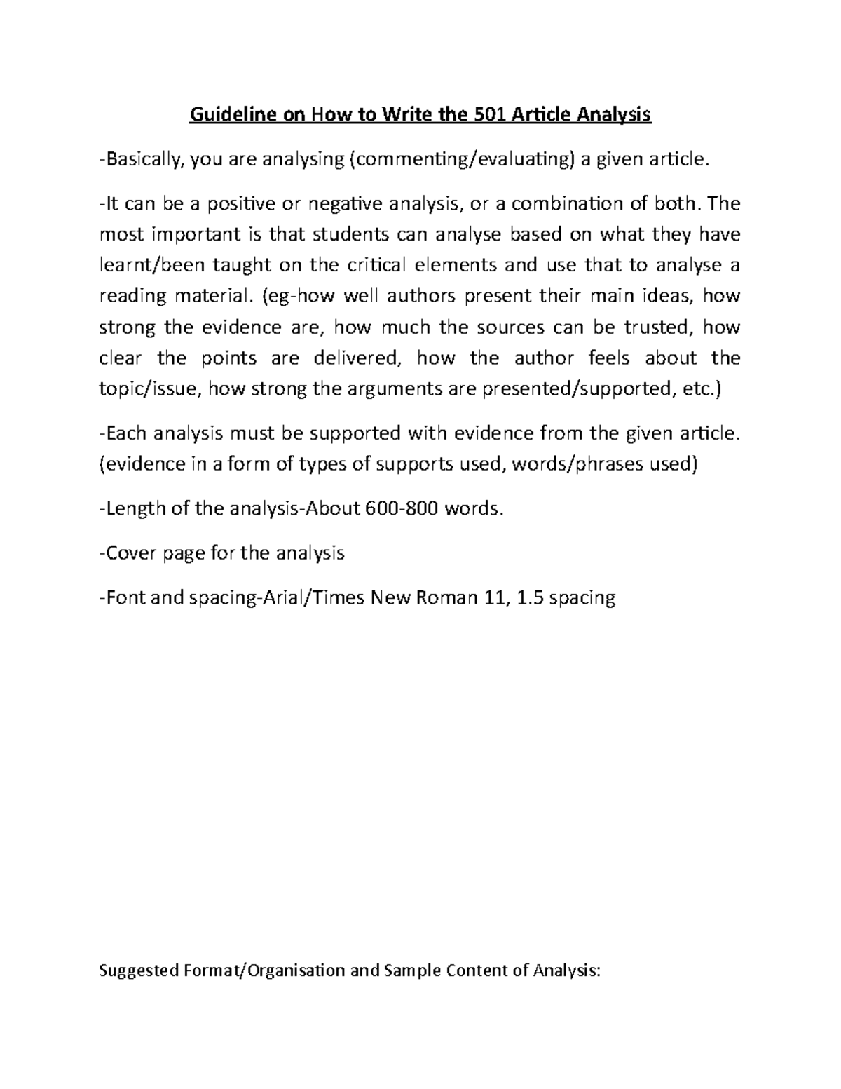 501 Guideline on How to Write the Article Analysis - Guideline on How ...