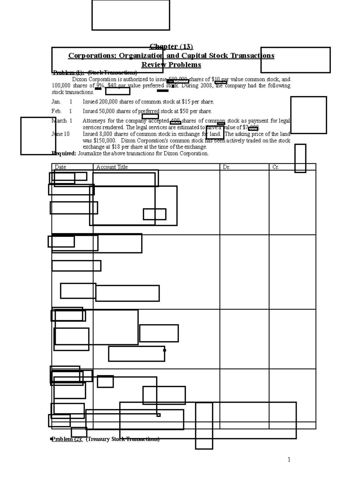Chapter 13 Review Problems - Chapter (13) Corporations: Organization and Capital Stock ...