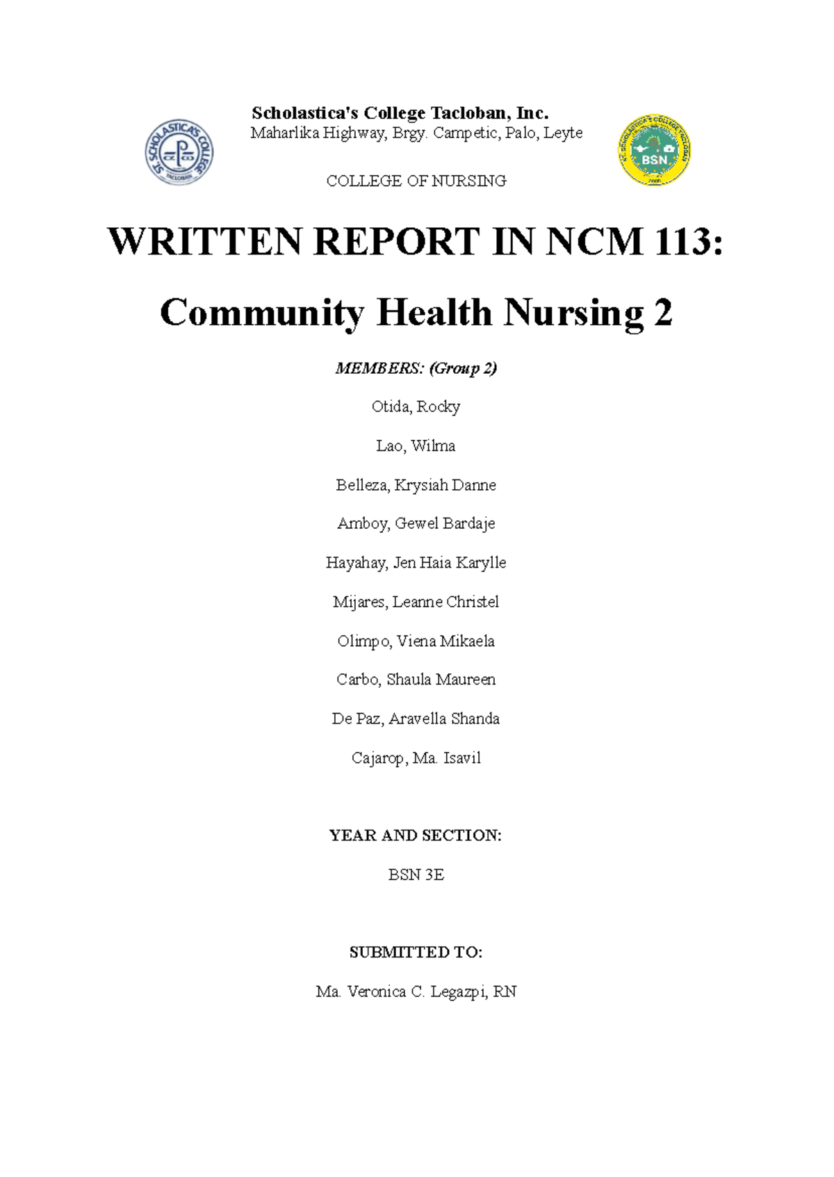 Group 2 - Written Report - Scholastica's College Tacloban, Inc ...