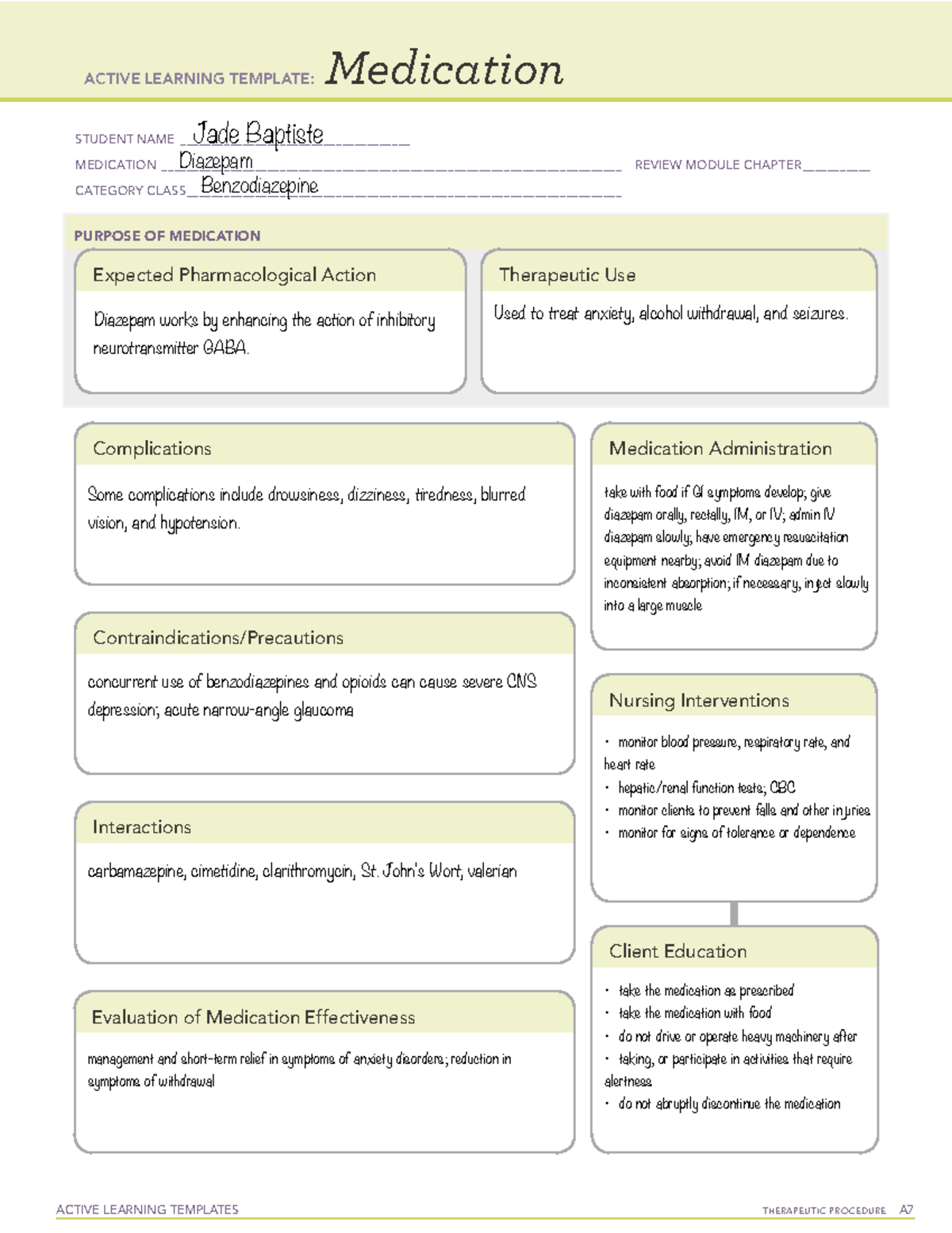 Medication ALT - Diazepam - ACTIVE LEARNING TEMPLATES THERAPEUTIC ...