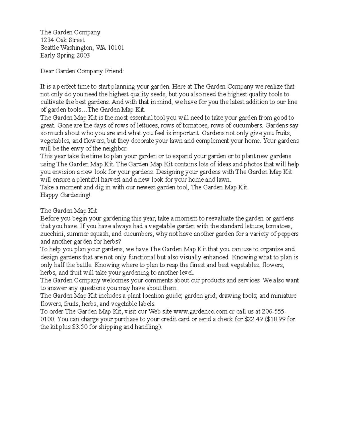 2 Paragraph Formatting - The Garden Company 1234 Oak Street Seattle ...
