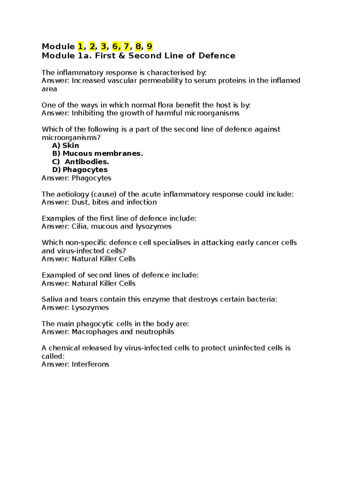 Final Exam Revision - Module 1 , 2 , 3 , 6, 7 , 8 , 9 Module 1a. First ...