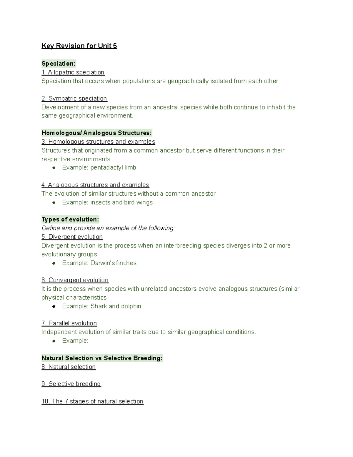 IB Bio HL - Unit 5 Evolution and Biodiversity - Syllabus Based Revision ...