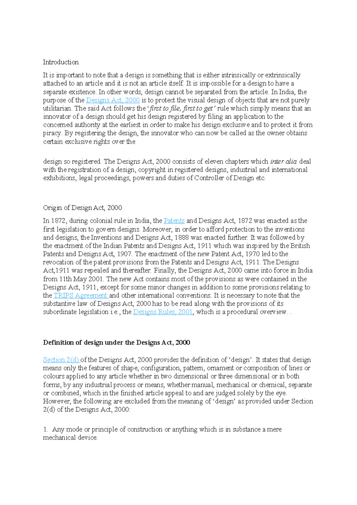 IPR UNIT 4 - Introduction It is important to note that a design is ...