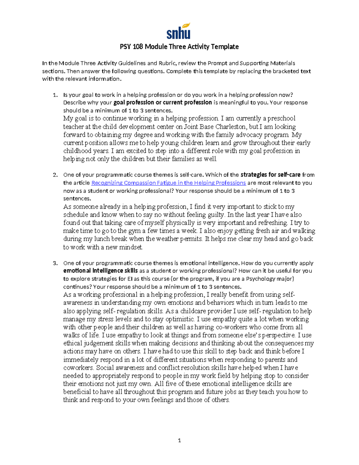 PSY 108 Module Three Activity Template - Then answer the following ...