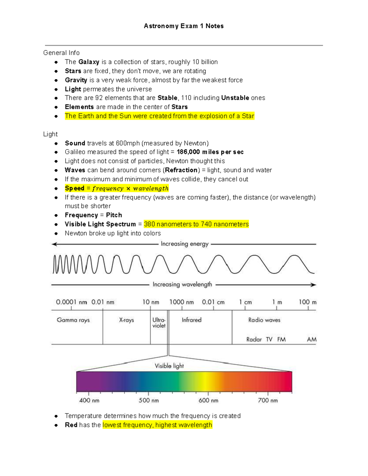 Astronomy Final Exam Notes - Astronomy Exam 1 Notes General Info The ...