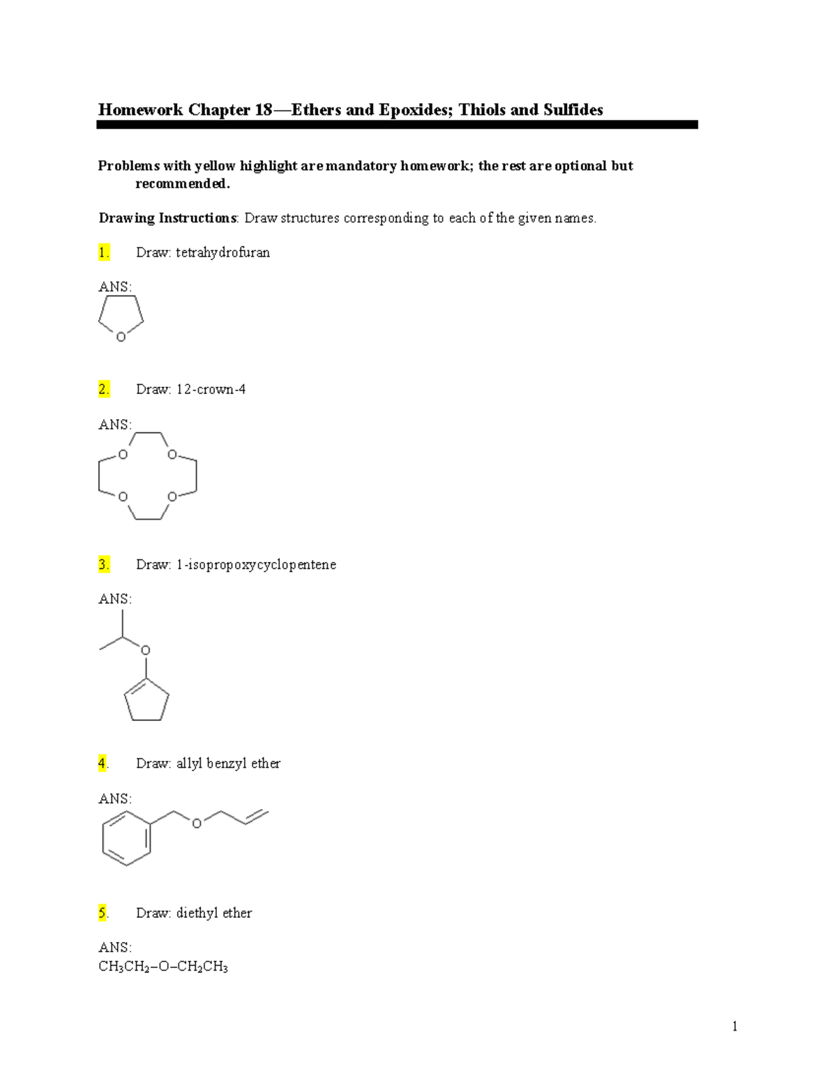 18 Ethers and Epoxides - Homework Chapter 18—Ethers and Epoxides ...