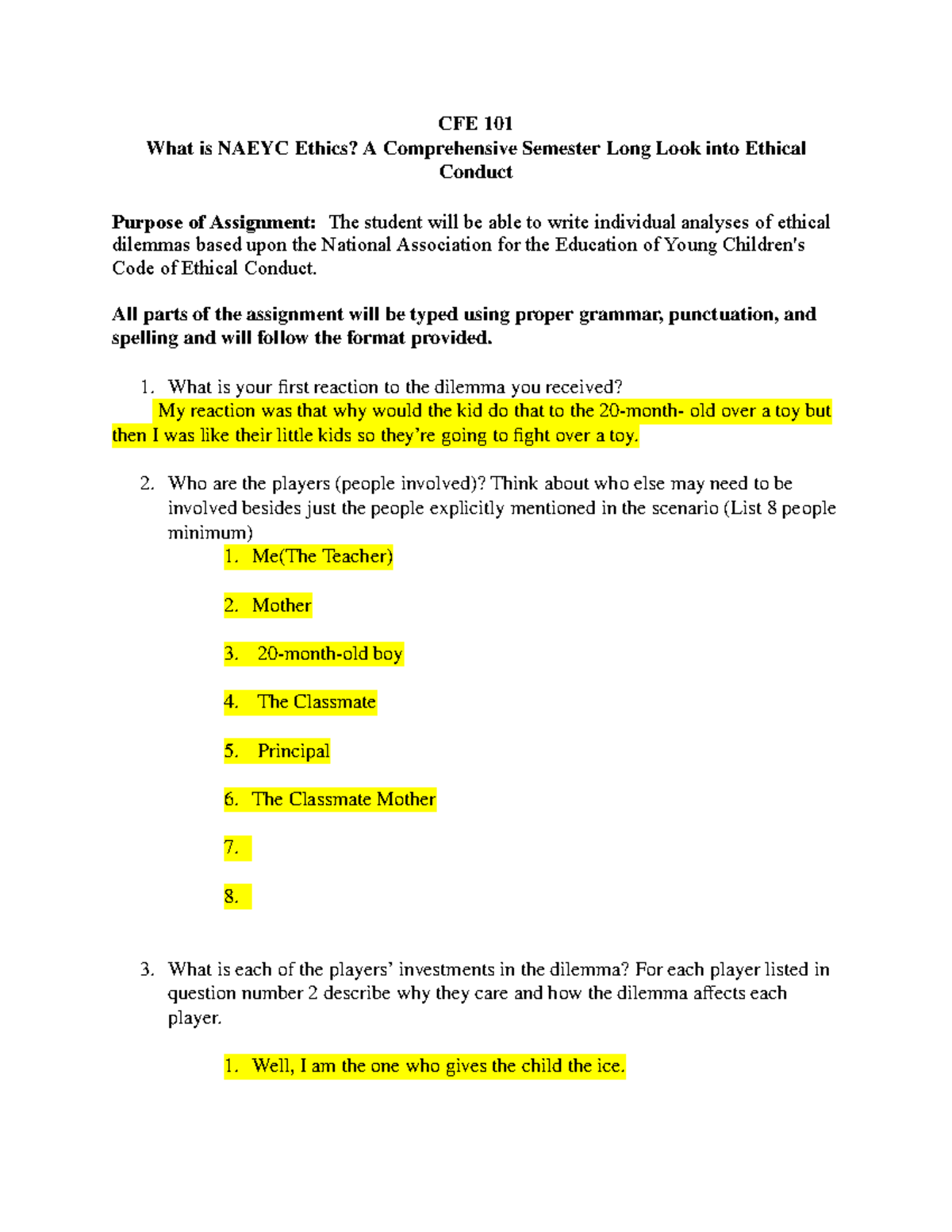 CFE 101 Fall 2020 Ethics Assignment-1 -124445260 - CFE 101 What is ...