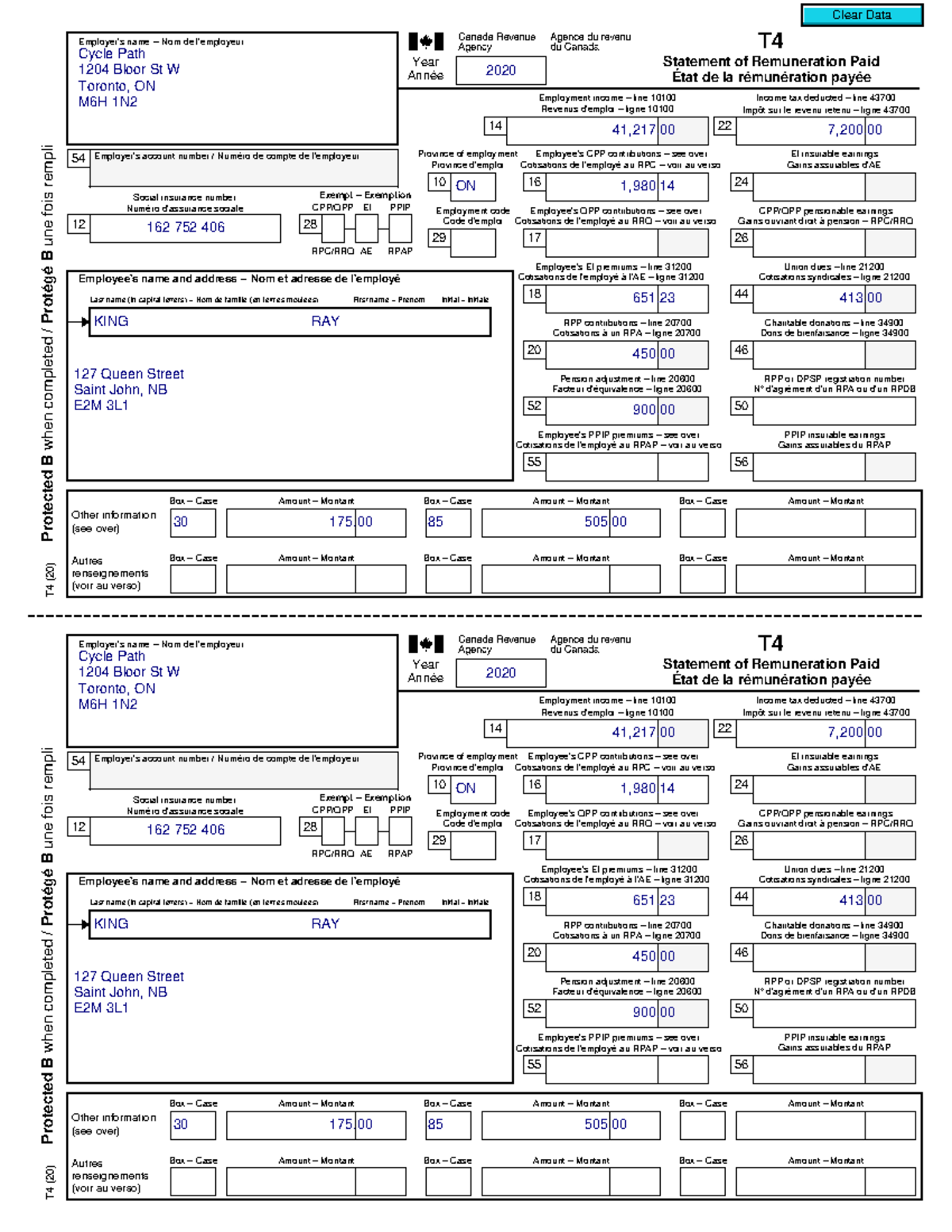 T4 for Ray King 2020 - Ray King - T Statement of Remuneration Paid État ...