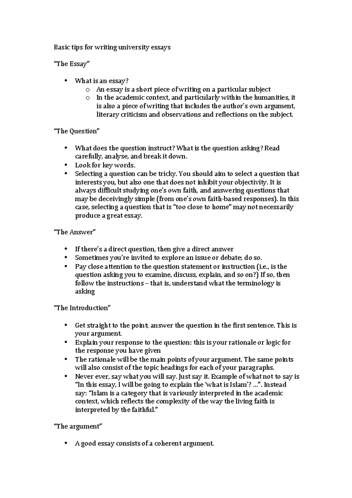 Basic tips for writing university essays - “The Question” - What does ...