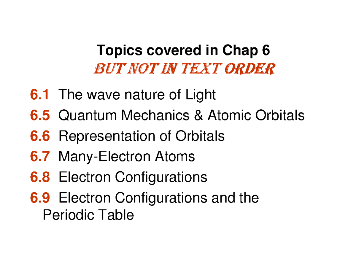 BUT NOT IN TEXT Order - Topics covered in Chap 6 - Studocu