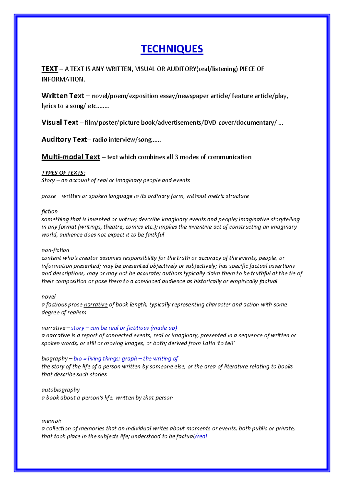 TEXT AND Techniques Lesson 4 Jrs - TECHNIQUES TEXT – A TEXT IS ANY ...